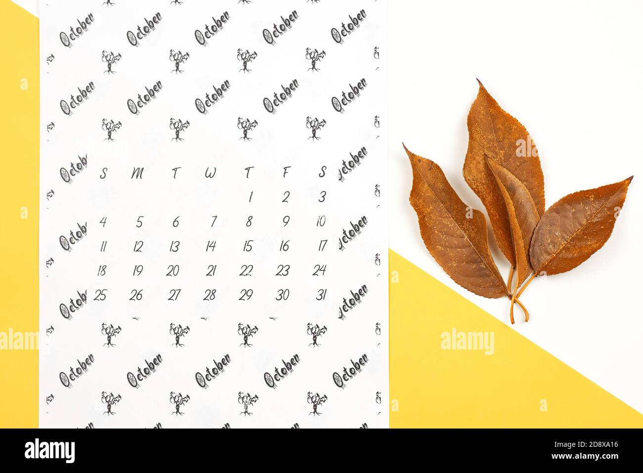 Monthly October calendar on bright colorful background. October paper ...