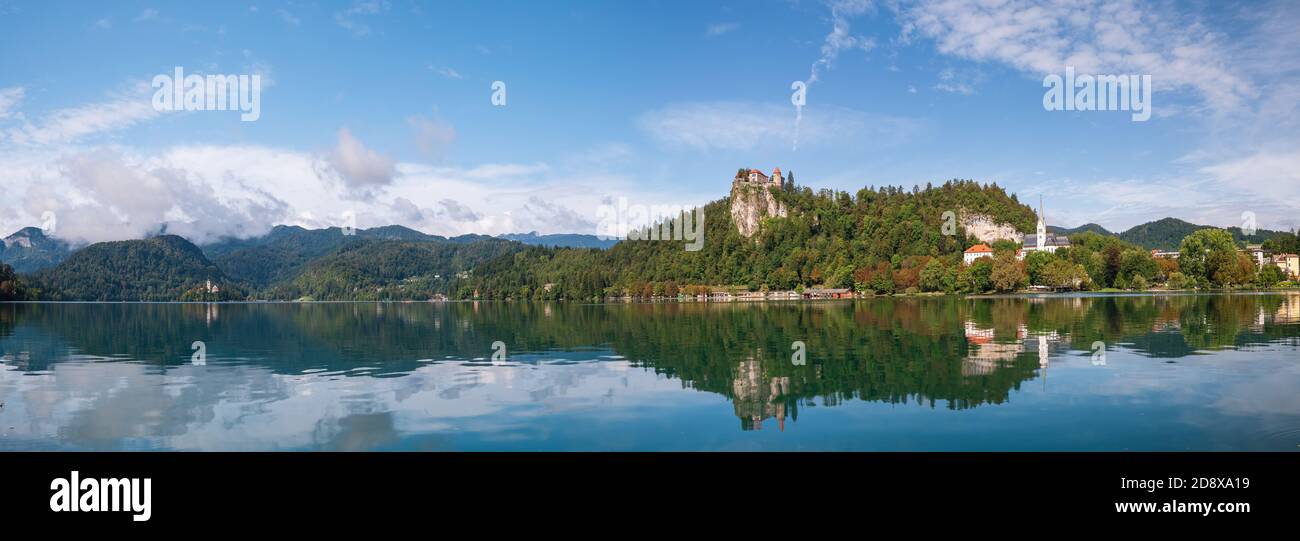 Beautiful panoramic view of lake Bled landscape Stock Photo - Alamy