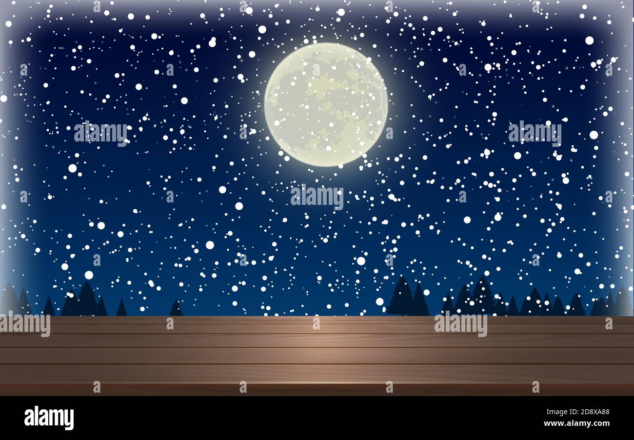 wooden table with full moon and cloud in the night background Stock ...