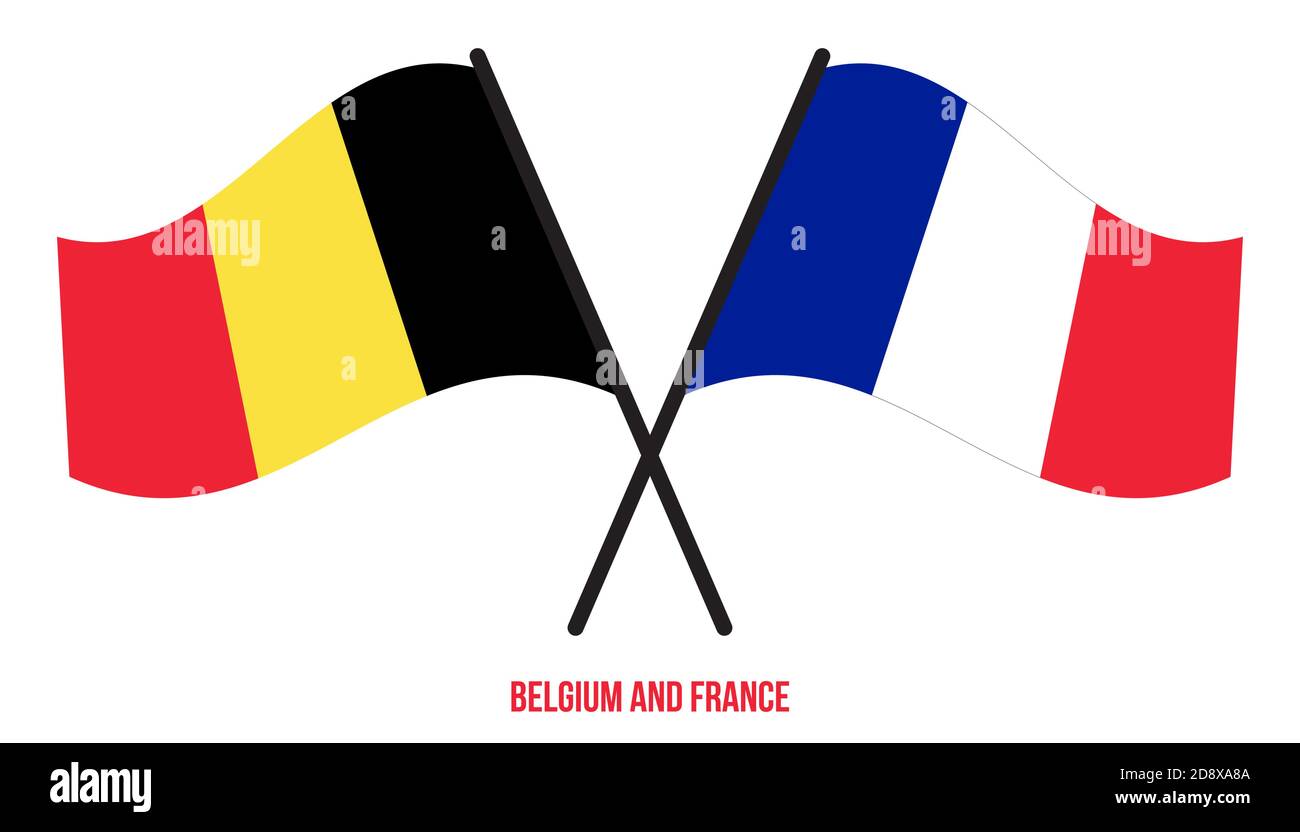 Belgium and France Flags Crossed And Waving Flat Style. Official ...