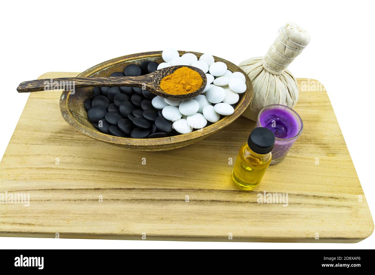 Close up ball compressing spa and black and white stone with aroma ...