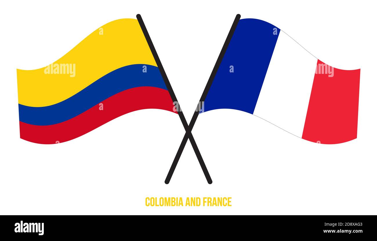 Colombia and France Flags Crossed And Waving Flat Style. Official ...