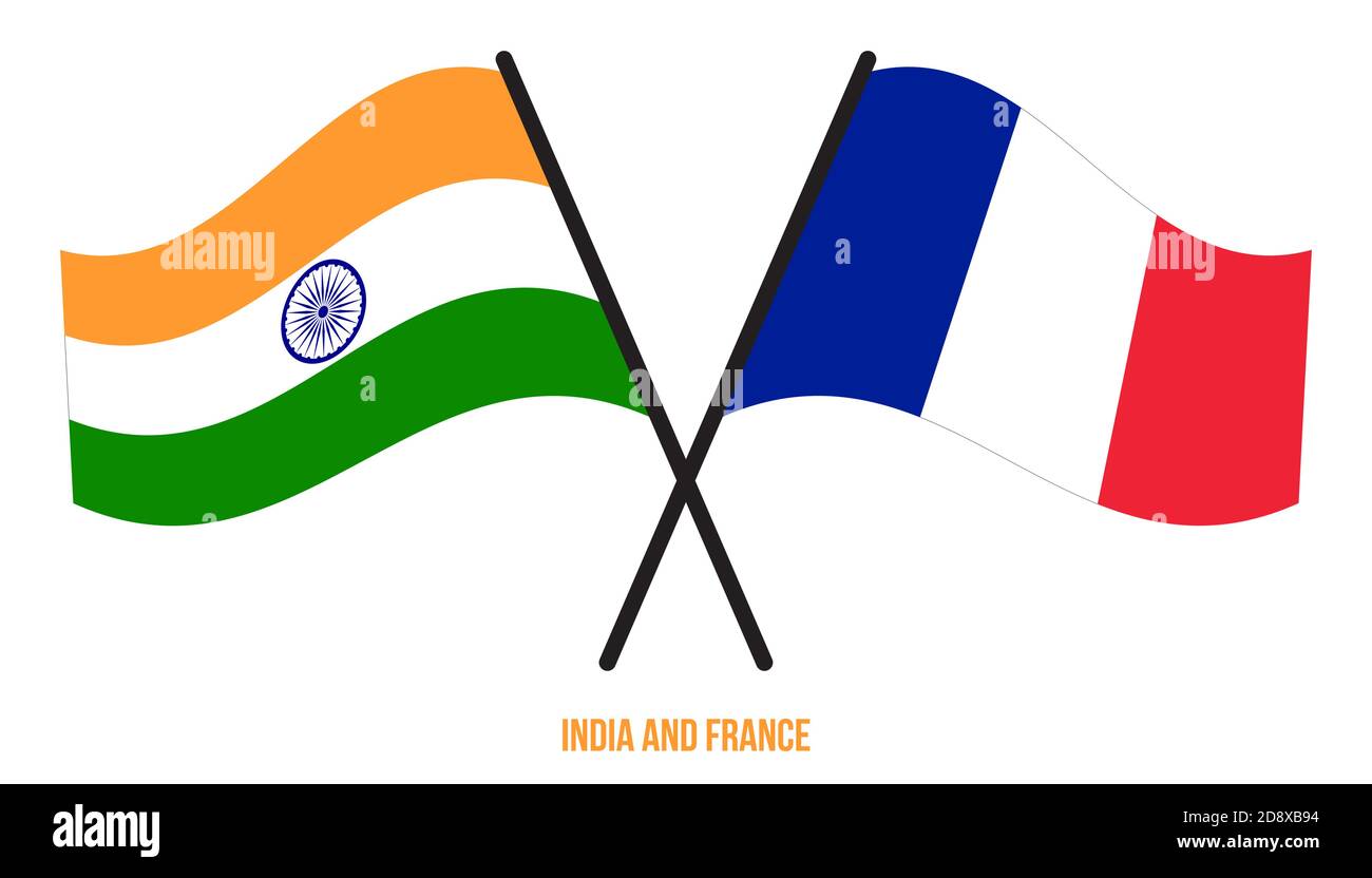 India and France Flags Crossed And Waving Flat Style. Official ...