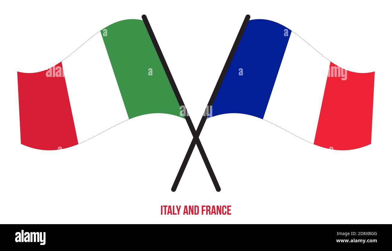 Italy and France Flags Crossed And Waving Flat Style. Official ...