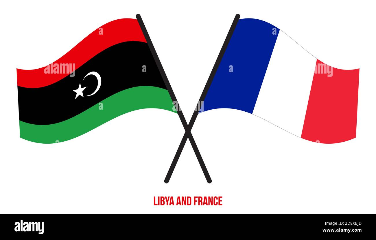 Libya and France Flags Crossed And Waving Flat Style. Official ...