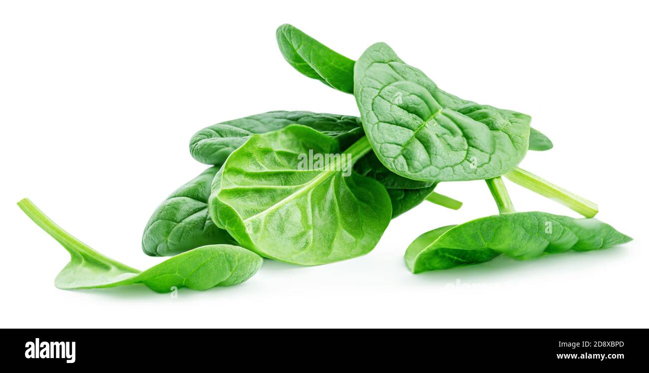Fresh Spinach leaves isolated on white background. Close up Stock Photo ...