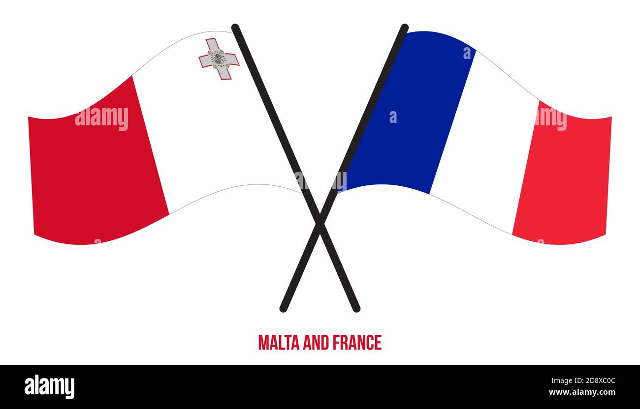 Malta and France Flags Crossed And Waving Flat Style. Official ...