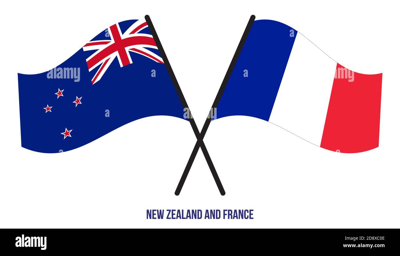 New Zealand and France Flags Crossed And Waving Flat Style. Official ...