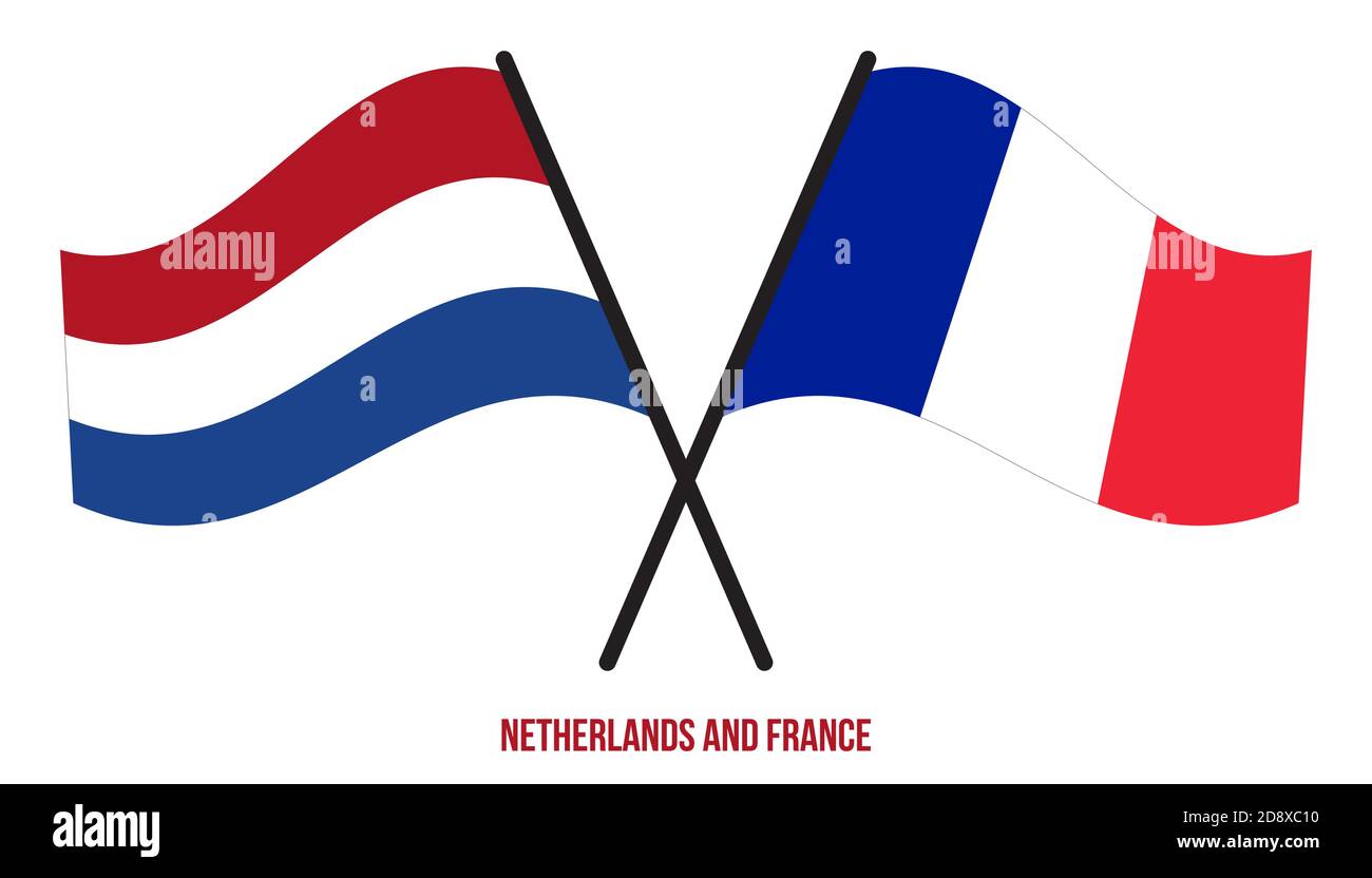 Netherlands and France Flags Crossed And Waving Flat Style. Official ...