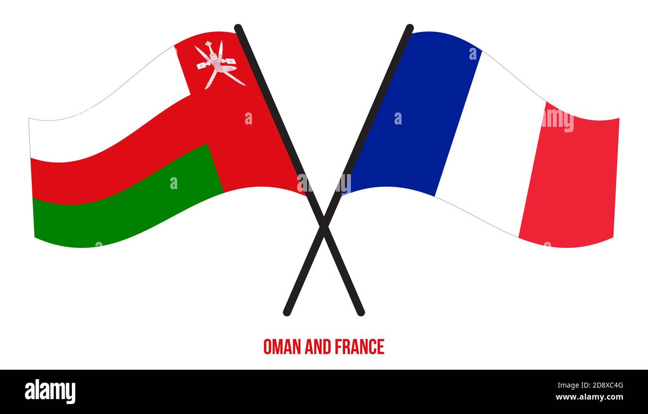 Oman and France Flags Crossed And Waving Flat Style. Official ... Oman and France Flags Crossed And Waving Flat Style. Official ...