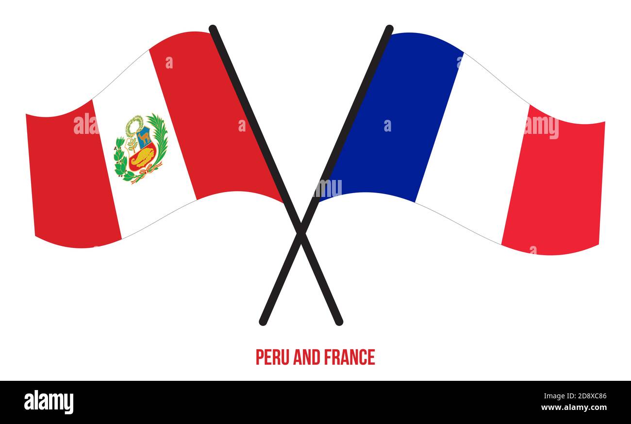 Peru and France Flags Crossed And Waving Flat Style. Official ...
