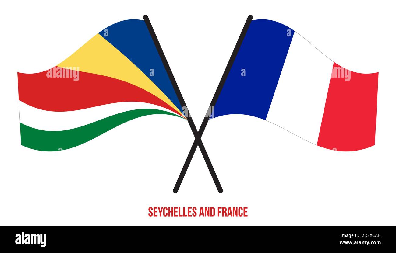 Seychelles and France Flags Crossed And Waving Flat Style. Official ...