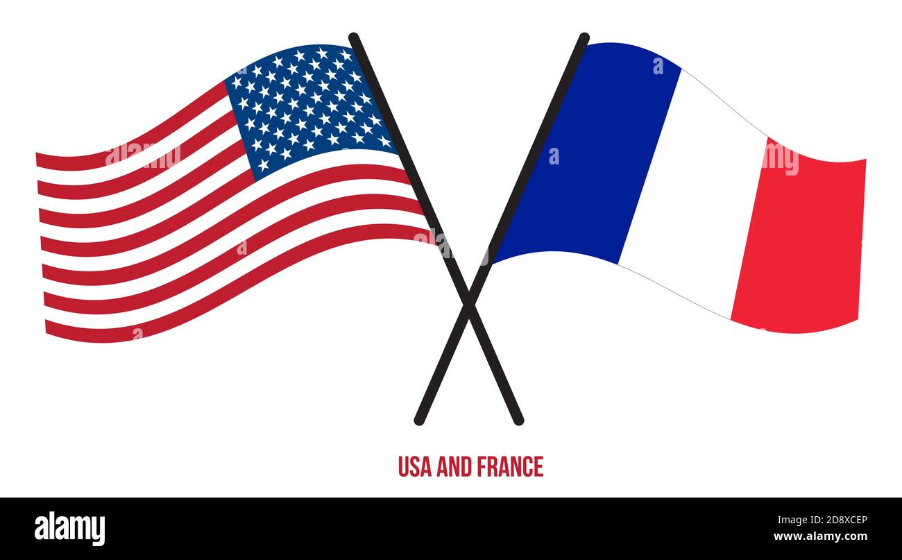 USA and France Flags Crossed And Waving Flat Style. Official Proportion ...