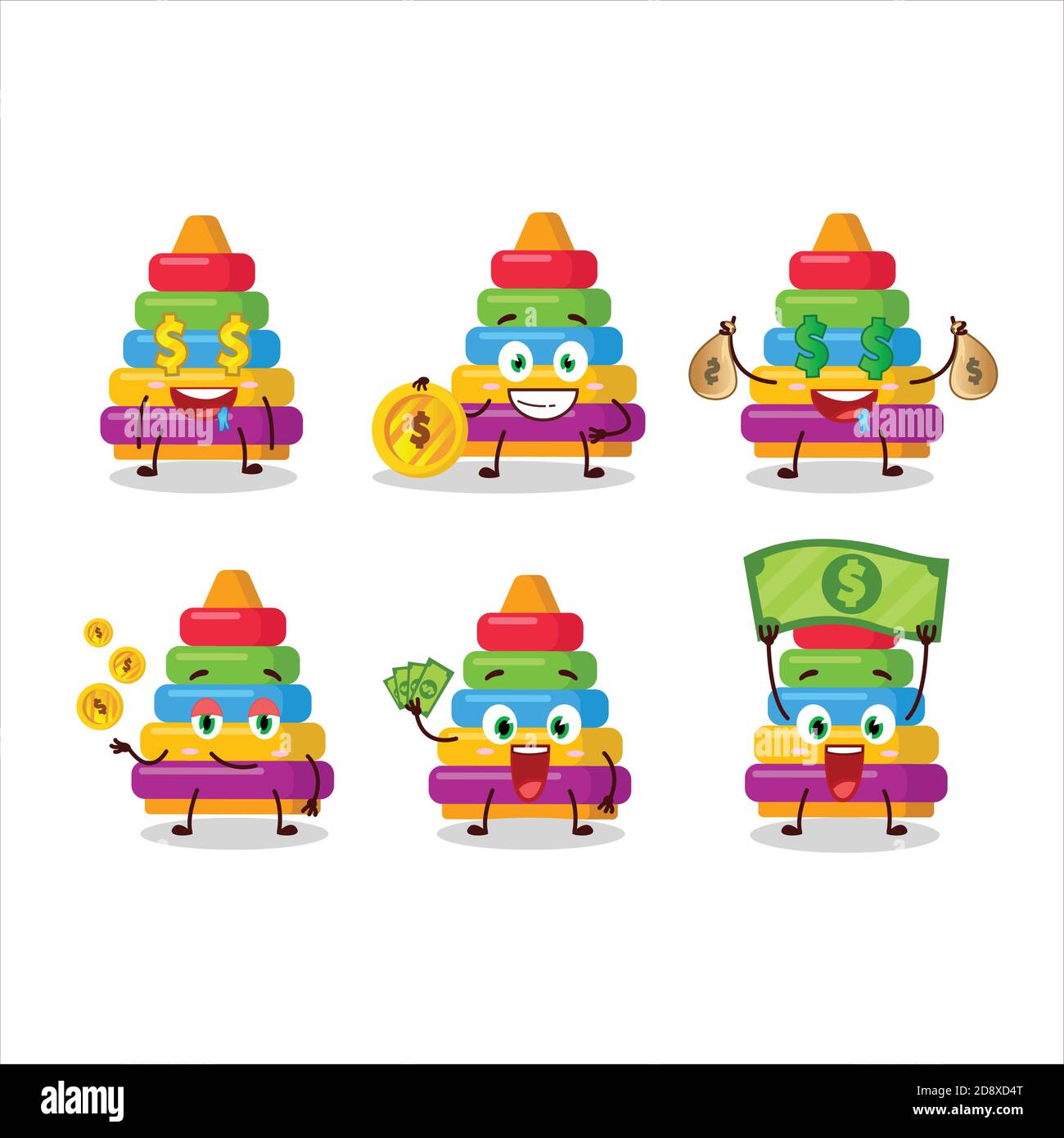 Pyramid block toys cartoon character with cute emoticon bring money ...