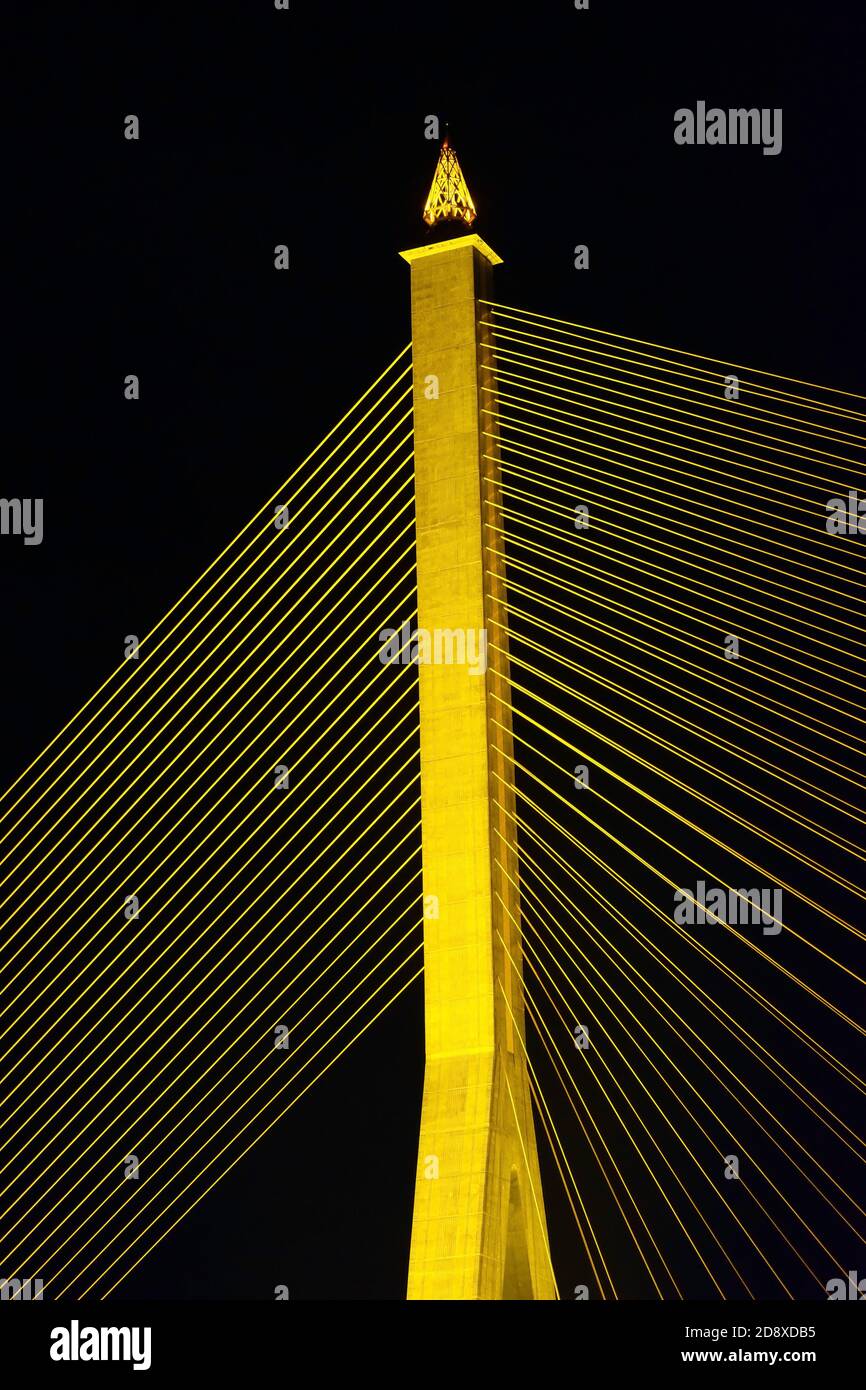 Pattern of a golden bridge with string lines in the night Stock Photo ...