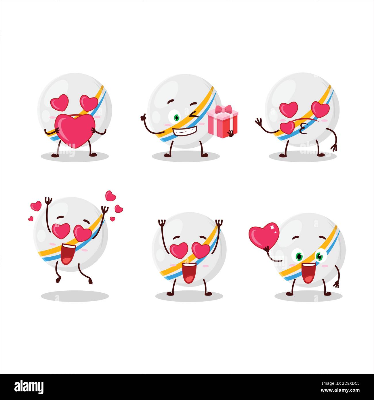 White stripes marbles cartoon character with love cute emoticon Stock ...