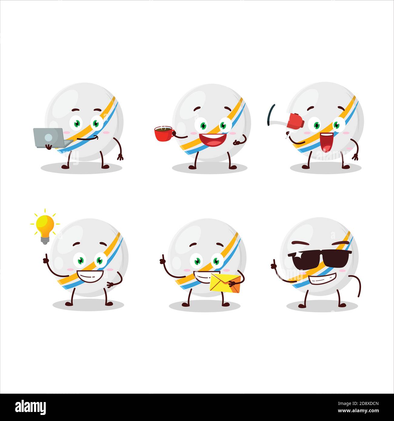 White stripes marbles cartoon character with various types of business ...