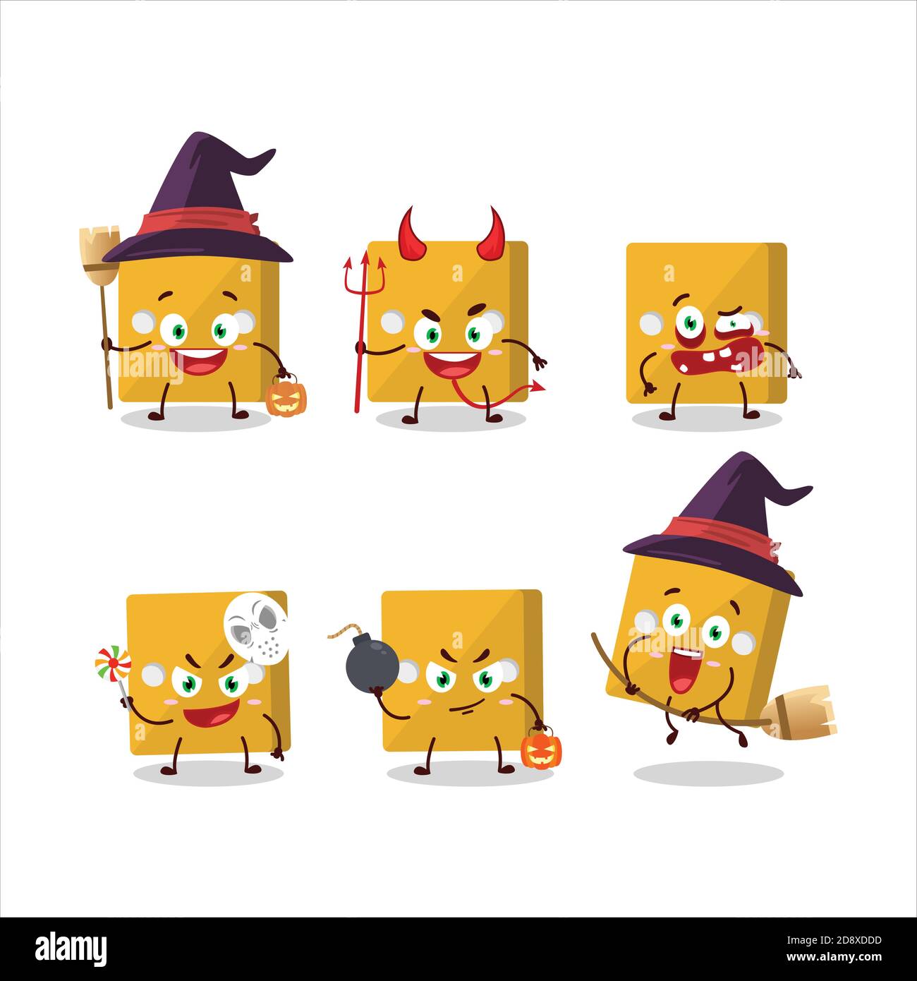 Halloween expression emoticons with cartoon character of yellow dice ...
