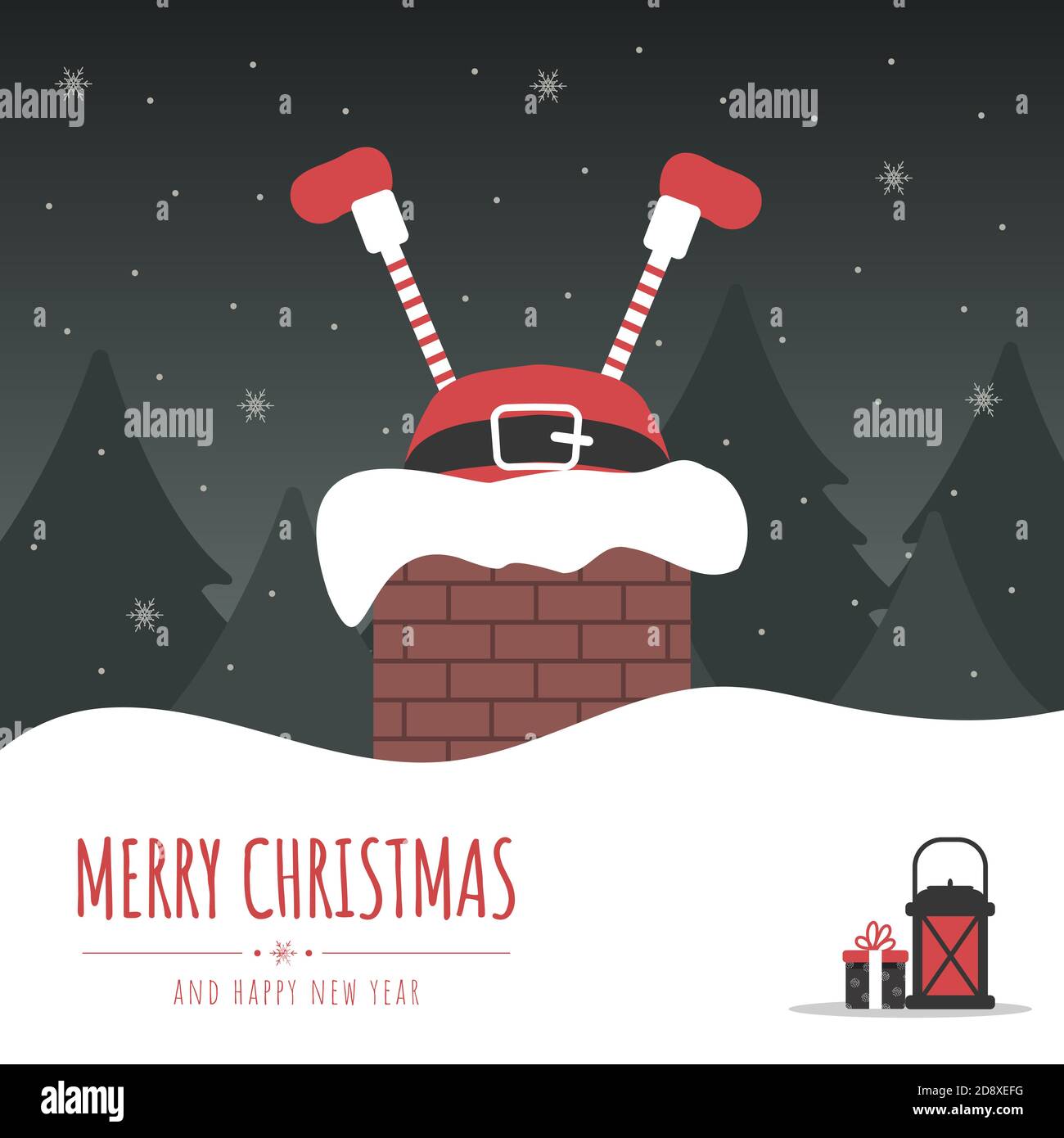 Santa stuck in chimney. Christmas eve night Stock Vector Image & Art ...