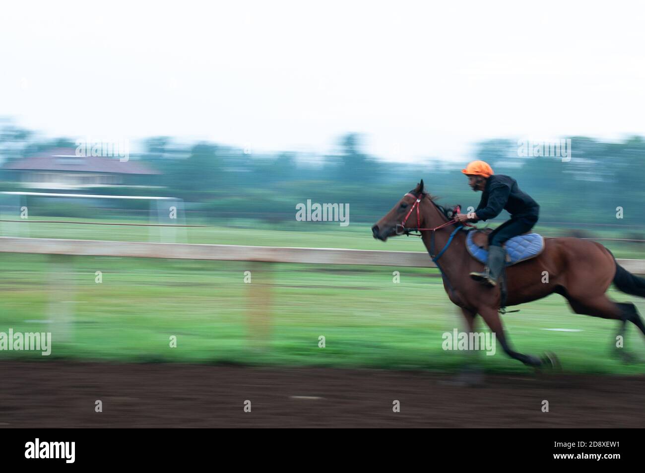 a horse rider was speeding up to reach the line, Bandung Indonesia ...