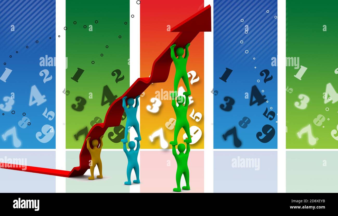 Colorful People pushing up the arrow Stock Photo - Alamy