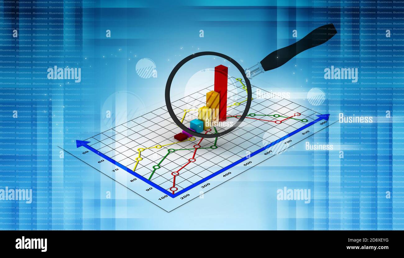 Financial graph and magnifying glass Stock Photo - Alamy