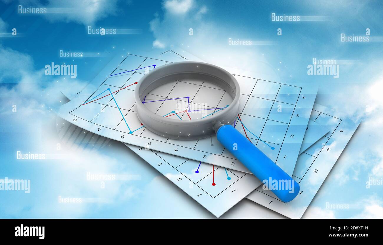 business diagrams and magnify glass Stock Photo - Alamy
