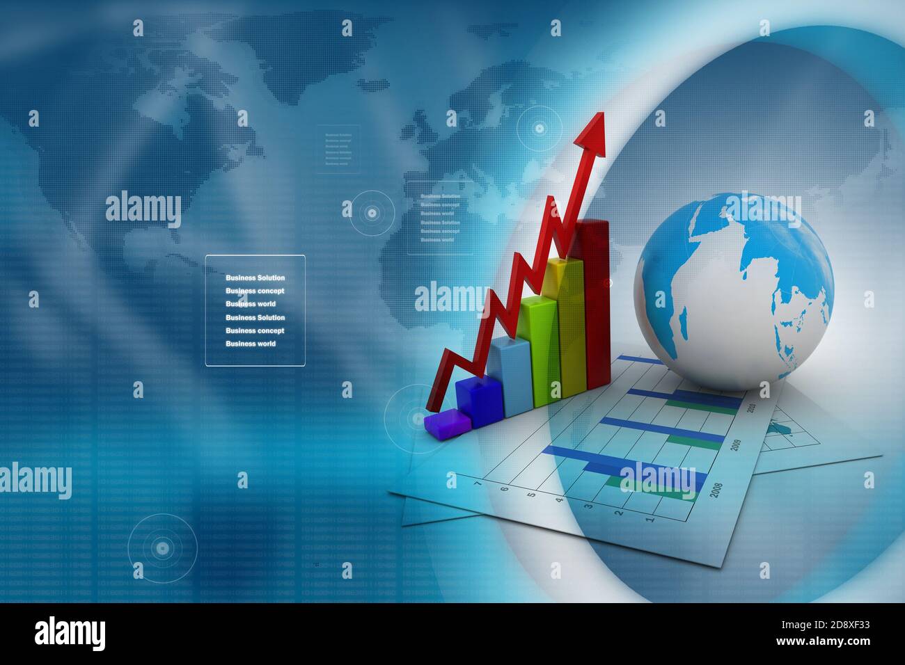 Business graph with chart in abstract blue background Stock Photo - Alamy