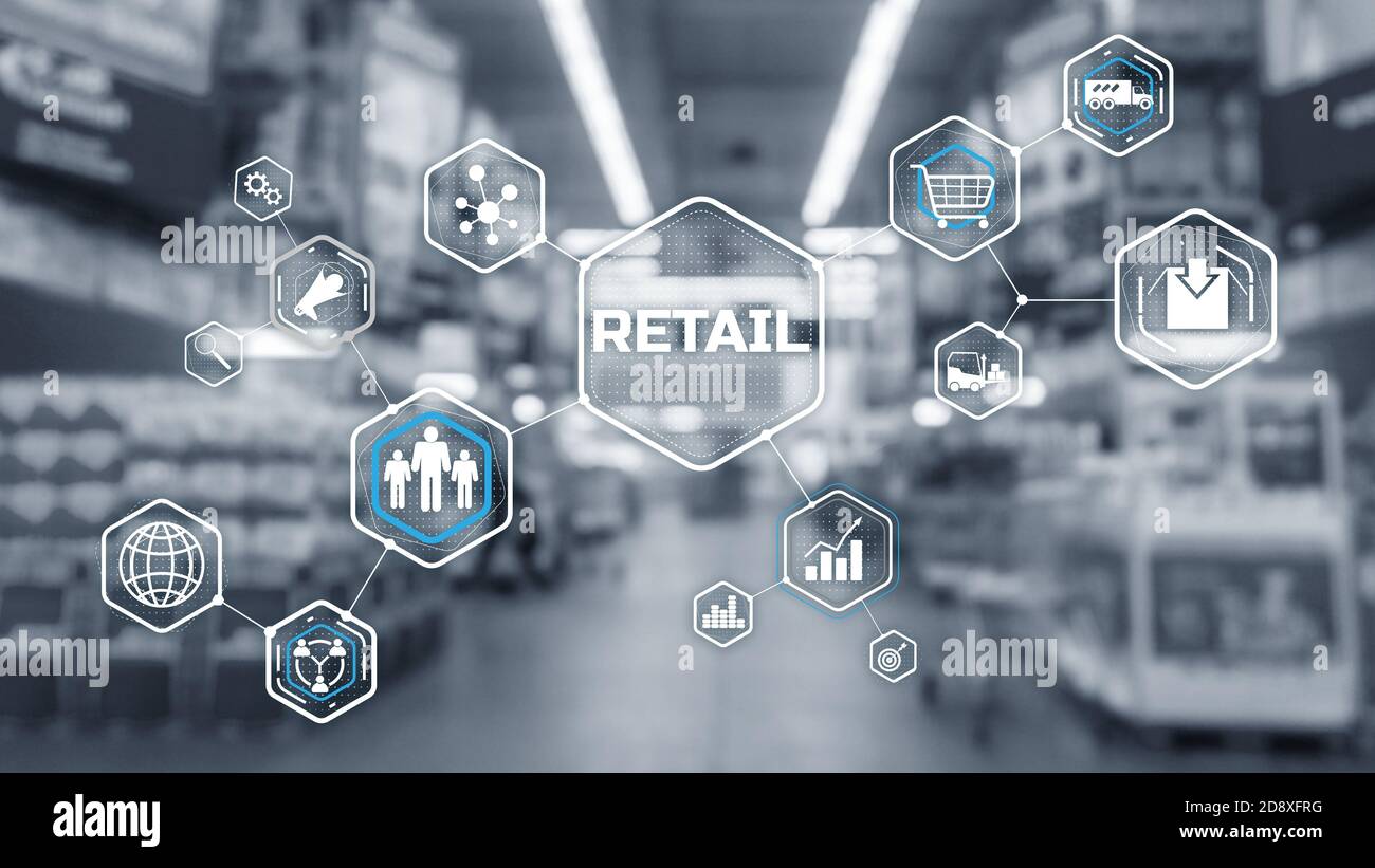 Retail Marketing Channels E-commerce. Shopping automation on blurred ...