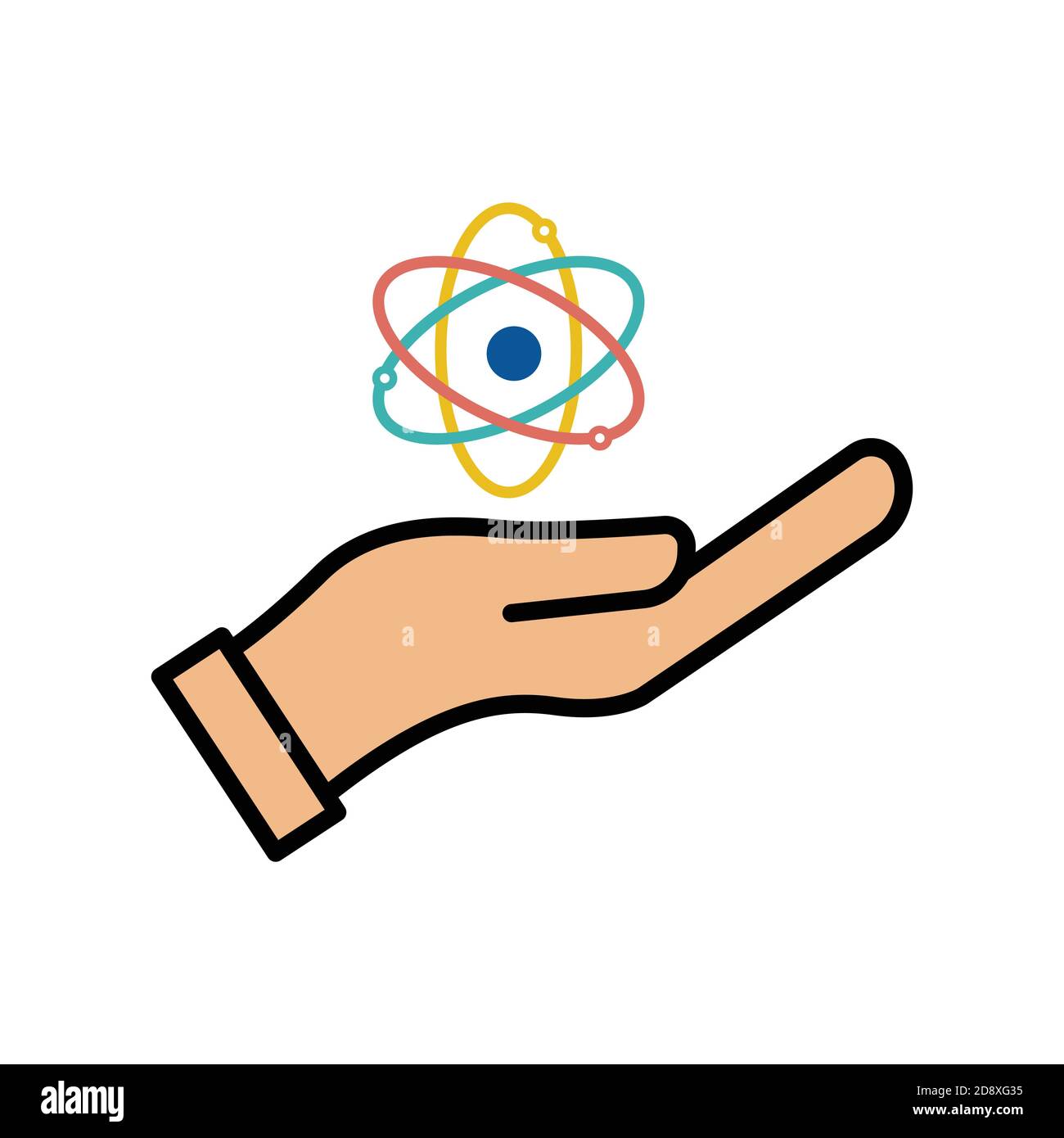 Scientist flat symbol. Hand with atom flat icon. Design template vector ...