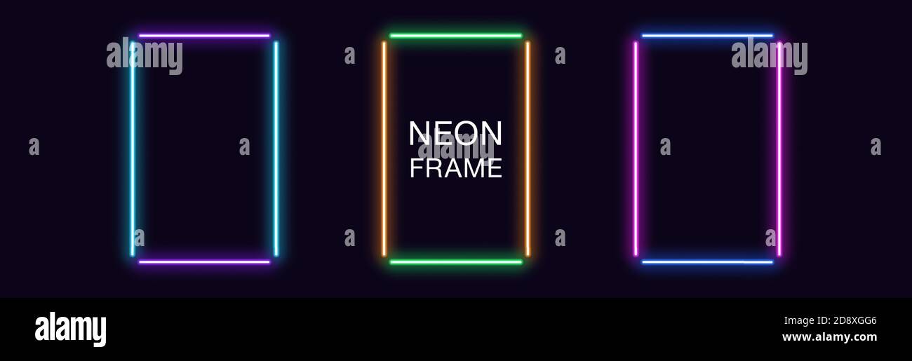 Neon rectangle Frame. Set of rectangular neon Border in 4 outline parts ...