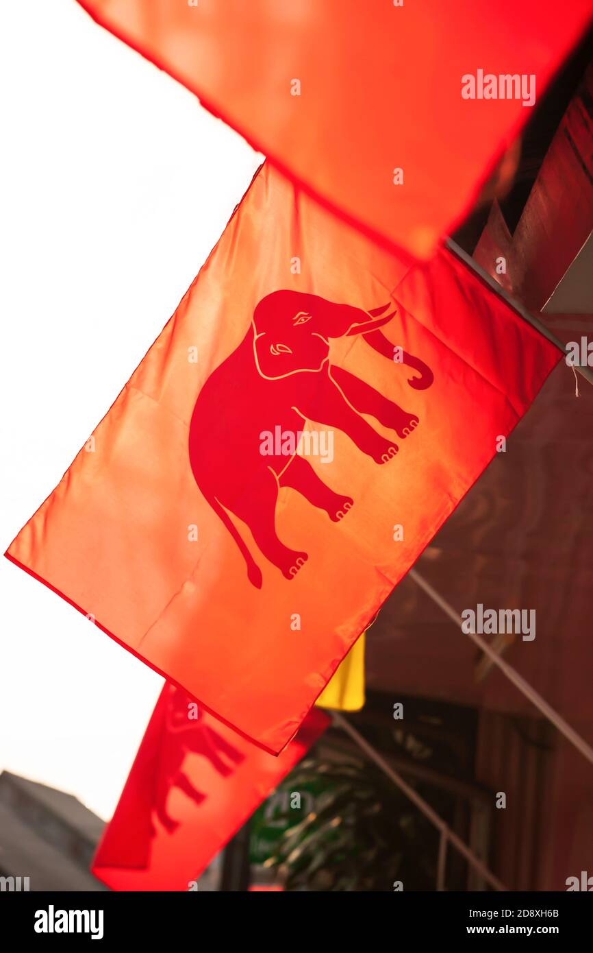 Elephant flag or Flag of Siam displaying in front of a house in a ...