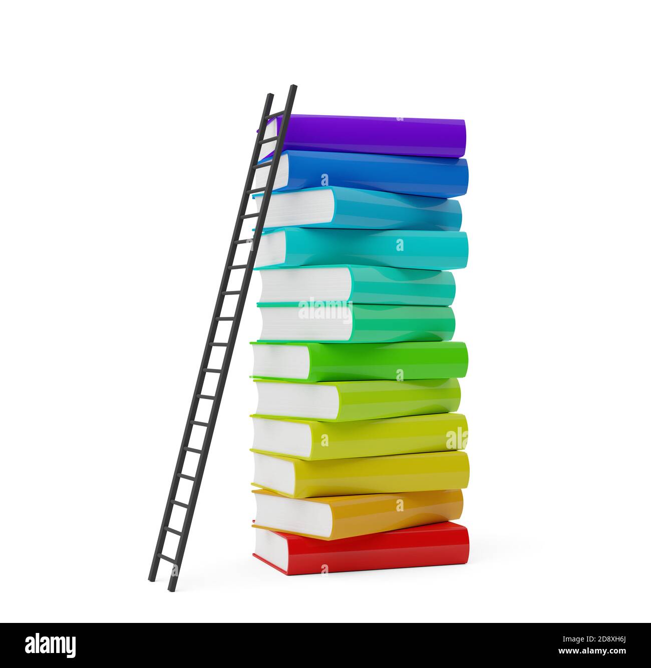 Ladder leaning against rainbow colored books stack - graduation, wisdom ...