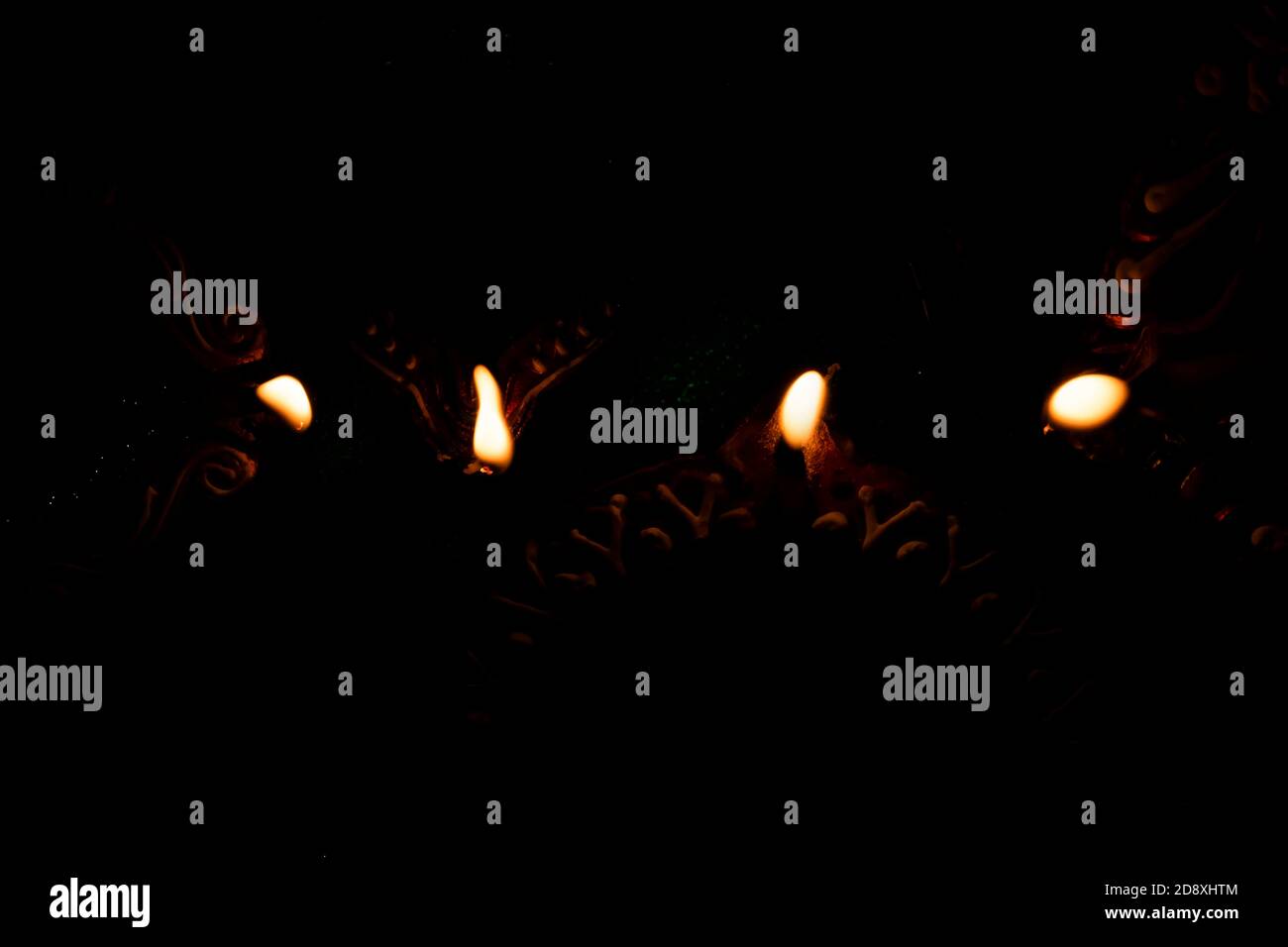 Traditional Clay Oil Lamps Fire on Dark Backgrounds Stock Photo - Alamy