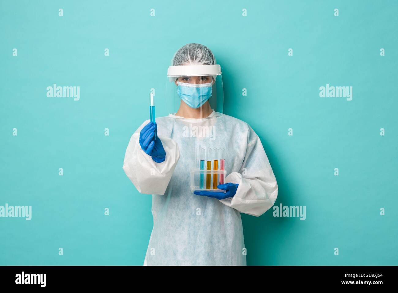 Concept of covid-19, pandemic and health. Confident female tech lab ...