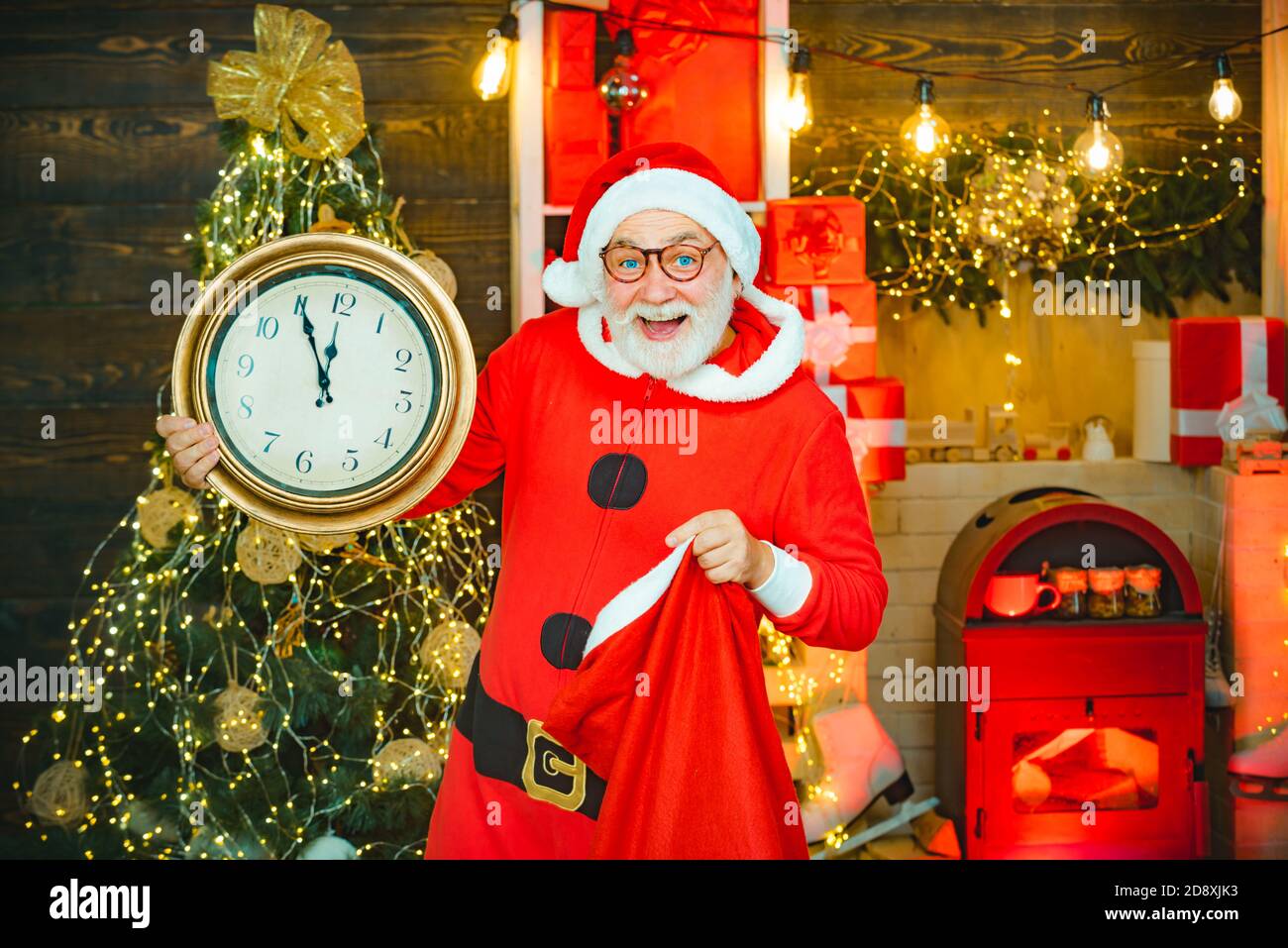 Merry Christmas. New year and Christmas time. Santa Claus shows on the ...
