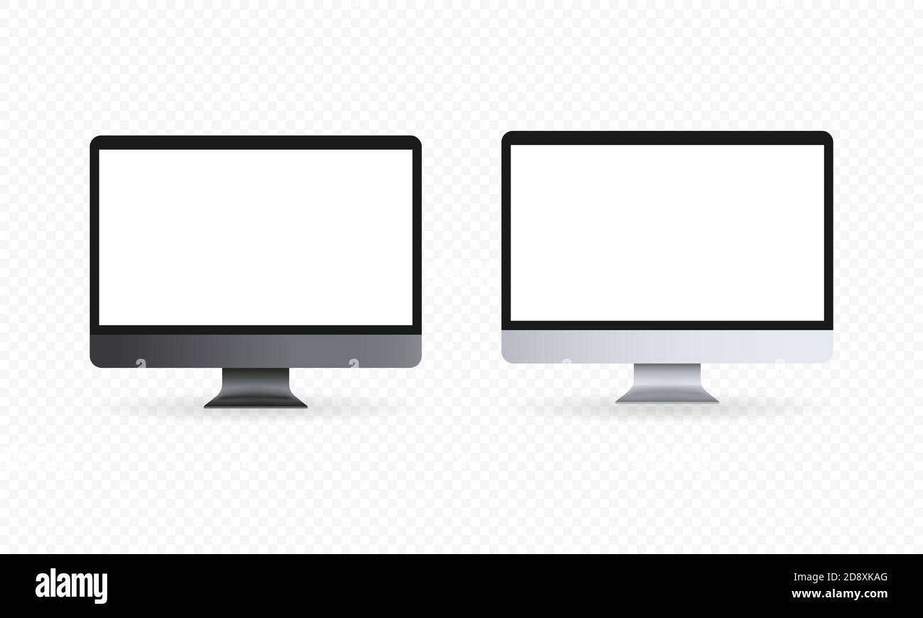 Realistic computer monitor illustration. Light and dark theme. White ...