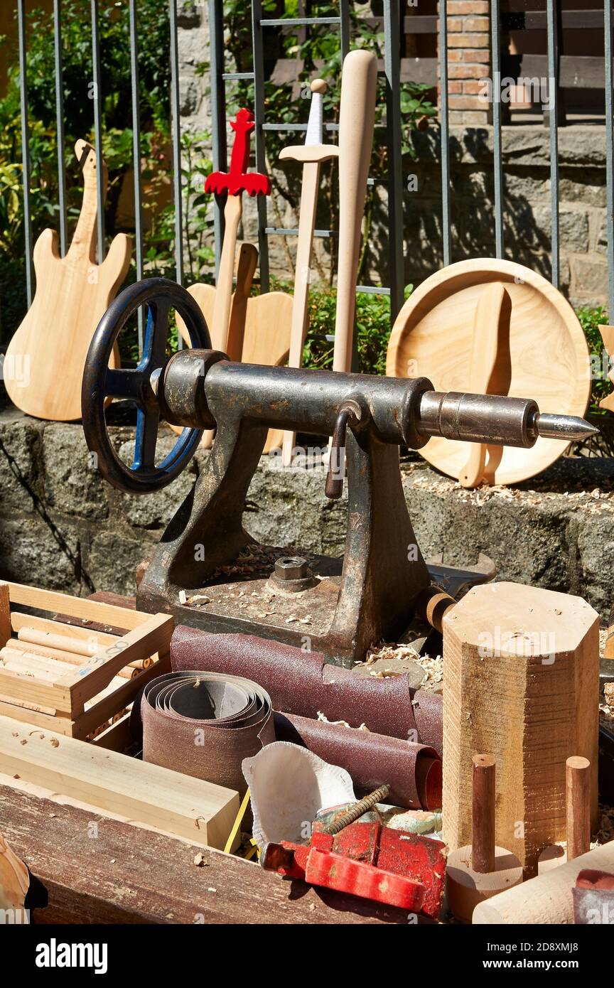 Bienno (Bs), Valcamonica,Italy,some old tools for the wood crafts Stock ...