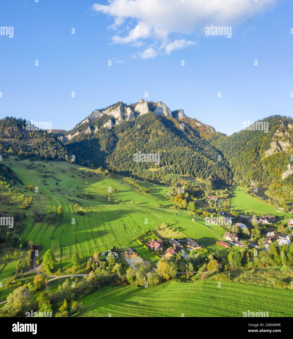 Aerial view of Trzy Korony (Three Crowns) mountain peak in Pieniny ...