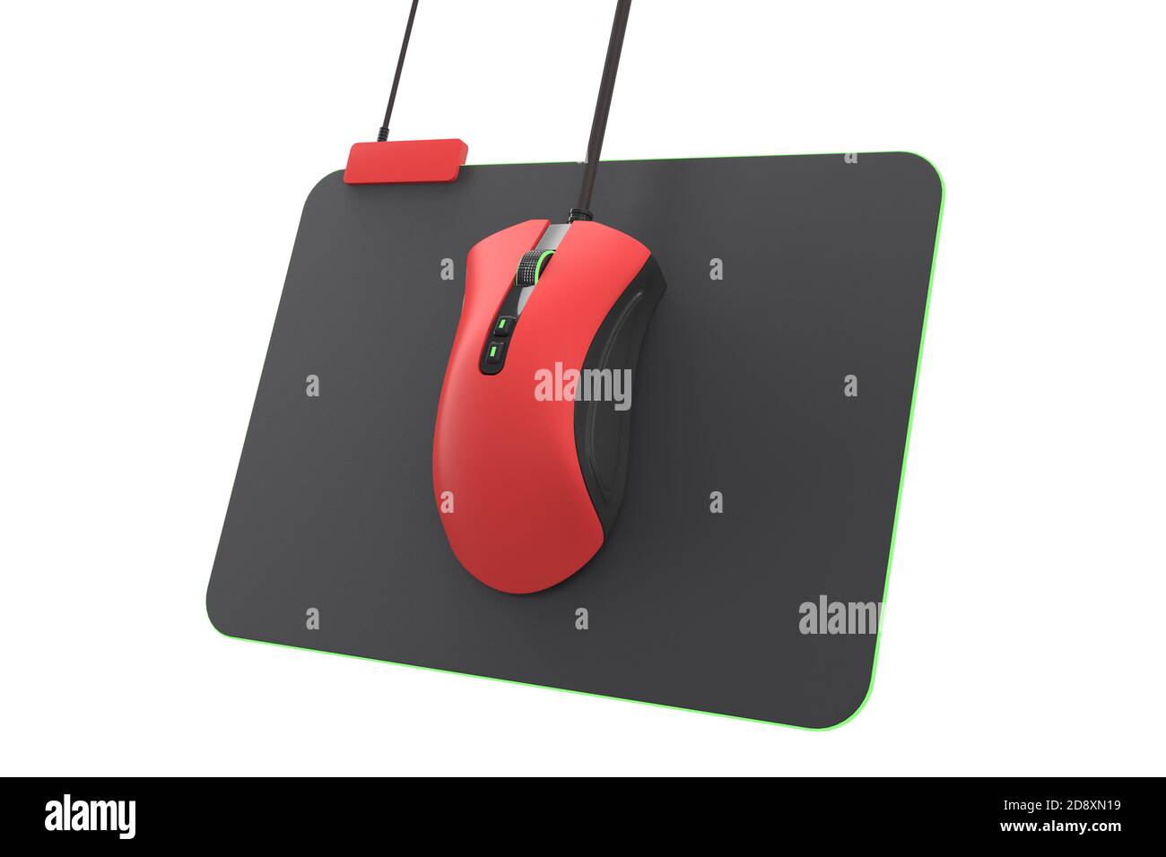 Modern red gaming mouse on professional pad isolated on white with ...