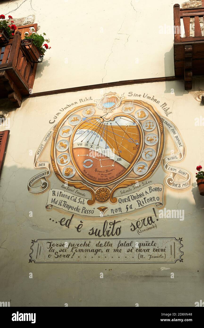 Borno (Bs), Valcamonica, Italy, a detail of a house with a unusual ...