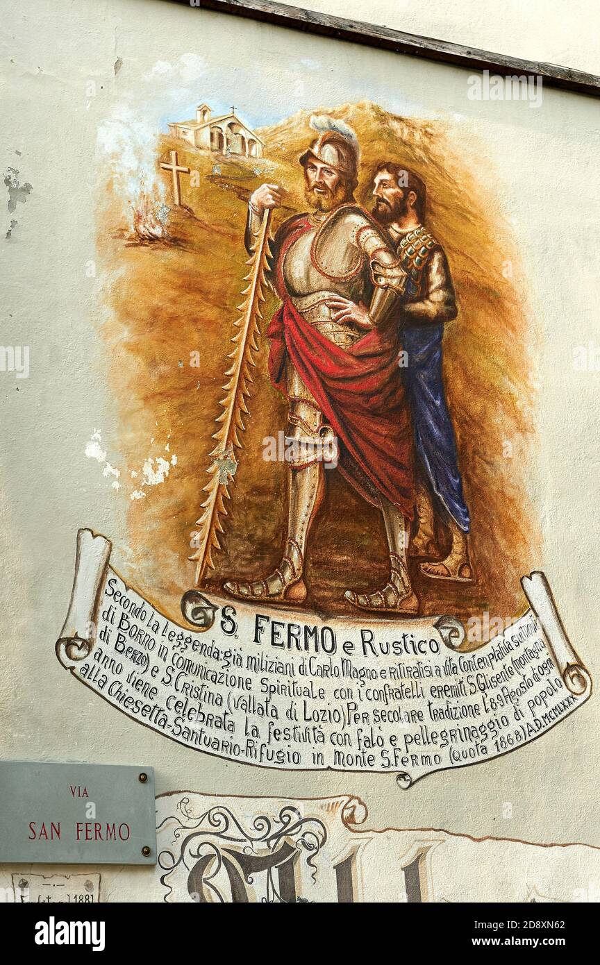 Borno (Bs), Valcamonica, Italy, a painted on the wall of a house ...