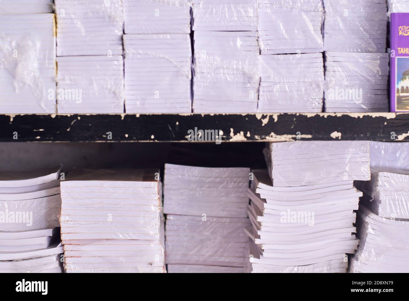 Book stack in the library. Bookshelf for business and education ...