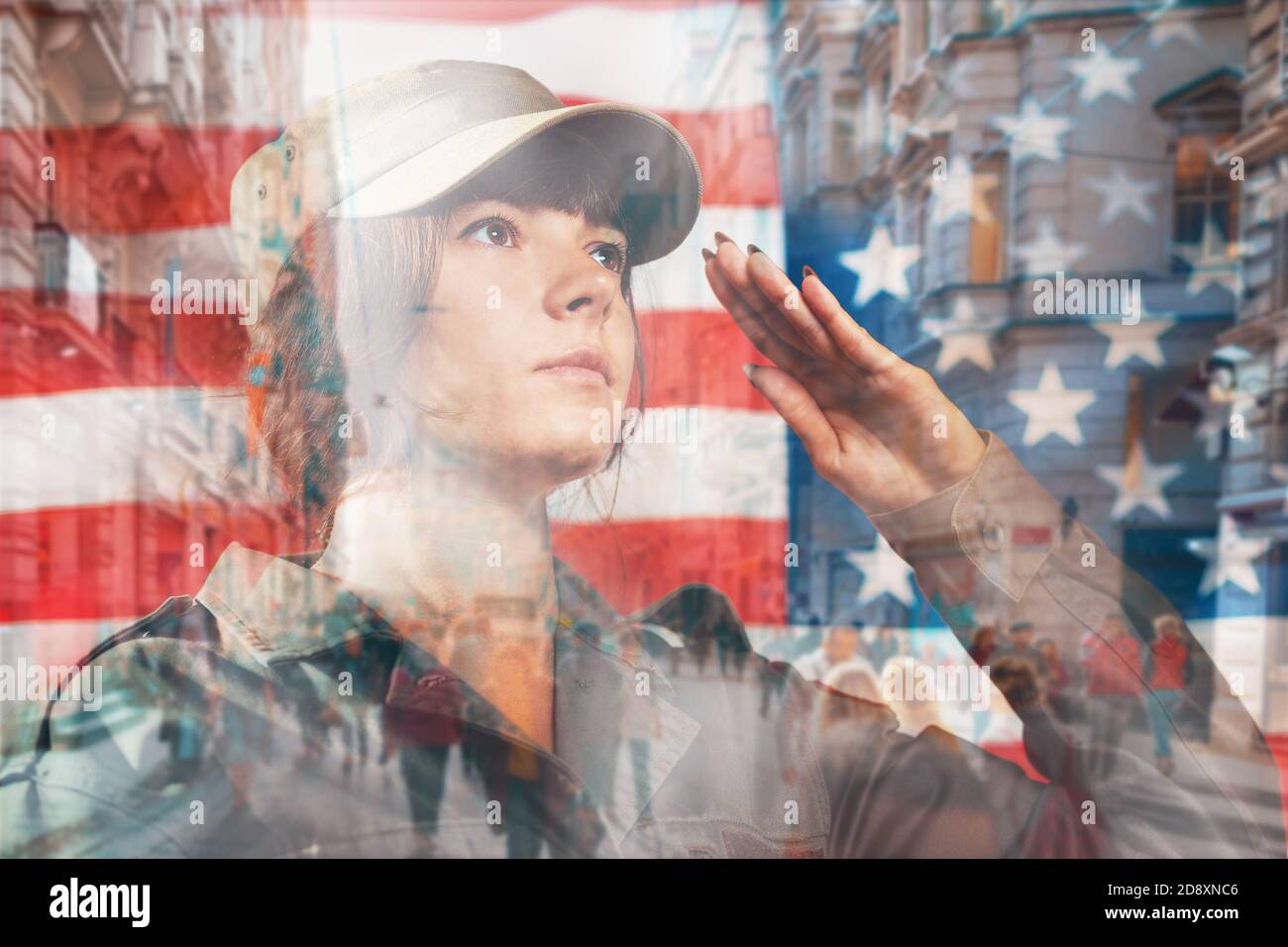 American female soldier saluting flag hi-res stock photography and ...
