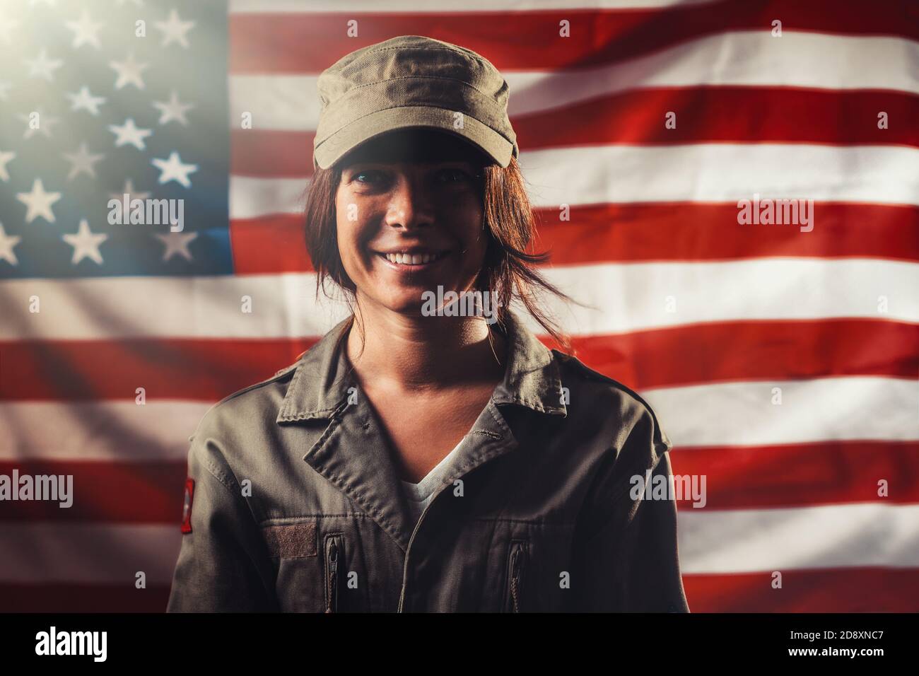Veterans Day, Memorial Day, Independence Day. Portrait of a smiling ...