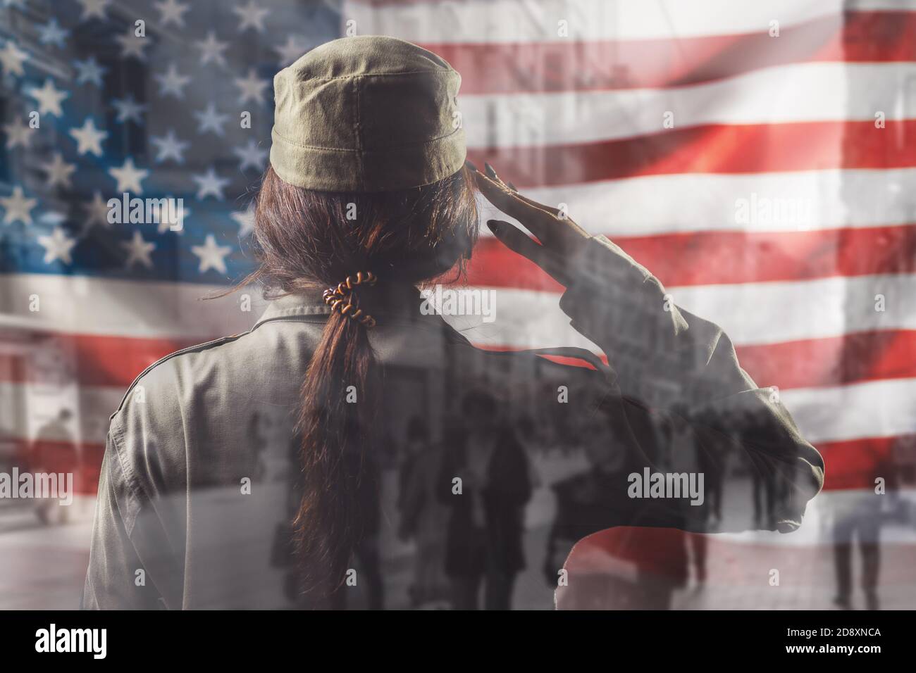 National holidays in the United States. A female soldier saluting ...