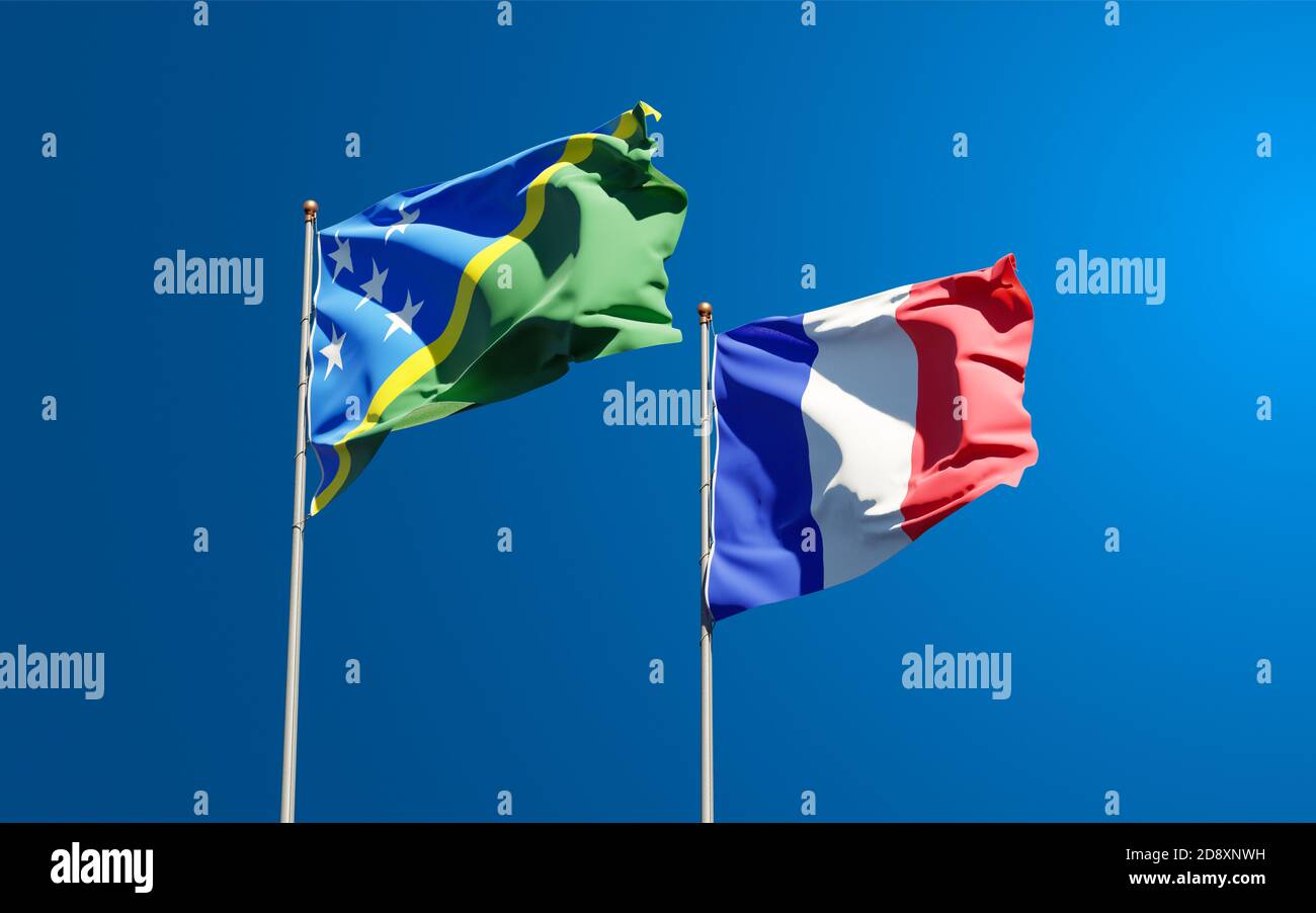 Beautiful national state flags of France and Solomon Islands together ...