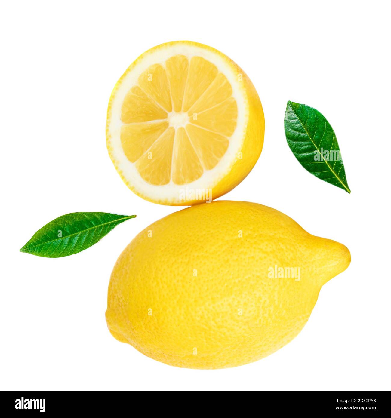 Fresh Lemon fruit with green leaves isolated on a white background ...