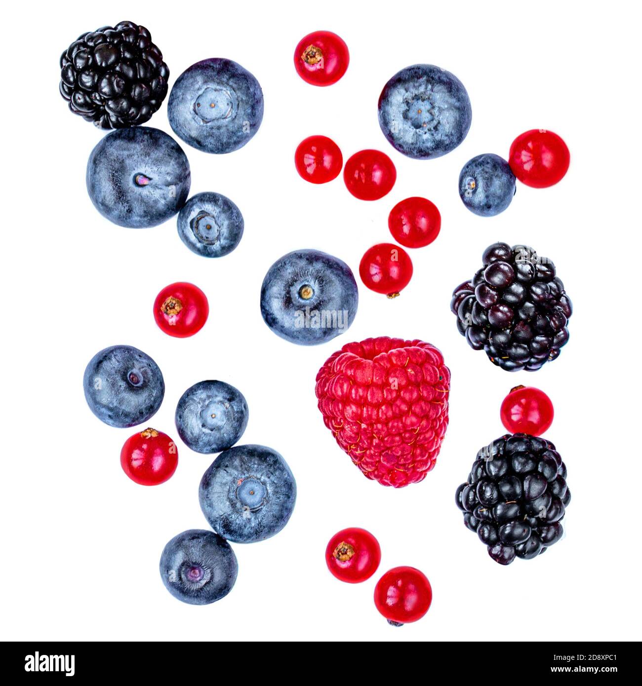 Mix berries isolated on white background, top view. Berry border frame ...