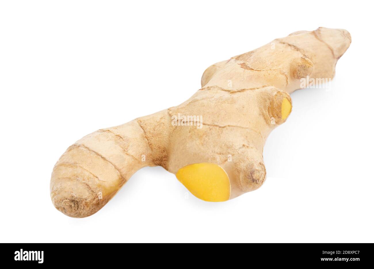 Fresh Ginger root and slice isolated on white background. Top view ...
